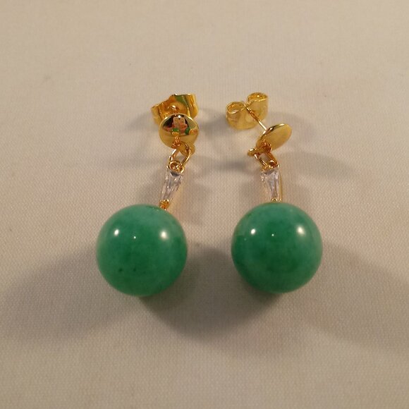 Jewelry | 18k Yellow Gold Filled Green Jade Ball Stone Diamond Zircon ...